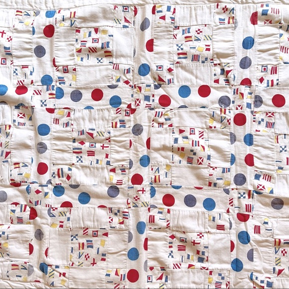 Vintage | Other | Vtg Handmade Patchwork Baby Quilt With Flags Polka Dots | Poshmark